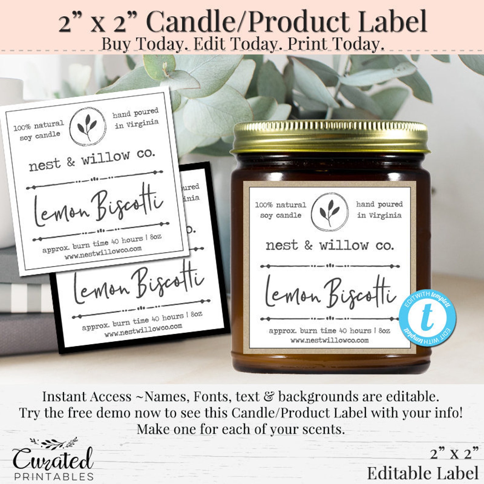 2 X 2 Label Editable Label Bath Label DIY Ingredient Label | Etsy
