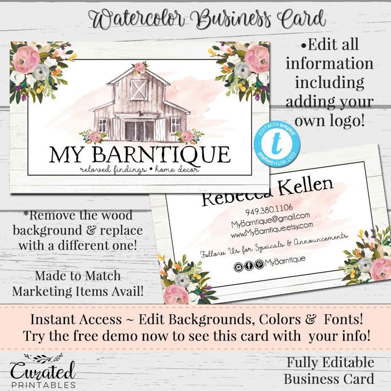 Farmhouse Business Card DIY Business Card Barn Business - Etsy