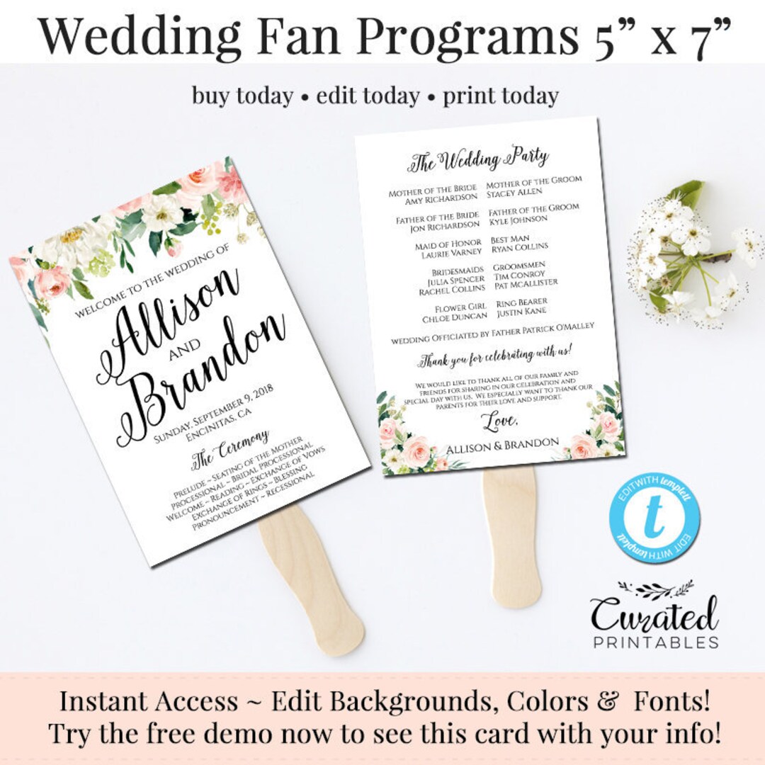 Wedding Fan, DIY Wedding Program, DIY Wedding Fan, Printable Wedding ...