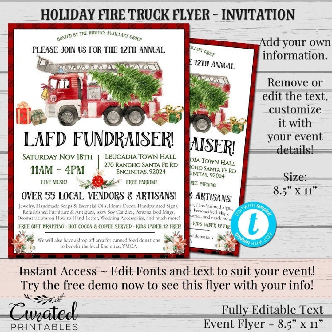 Firetruck Holiday Flyer, Fundraiser Flyer, Holiday Market Flyer, DIY ...