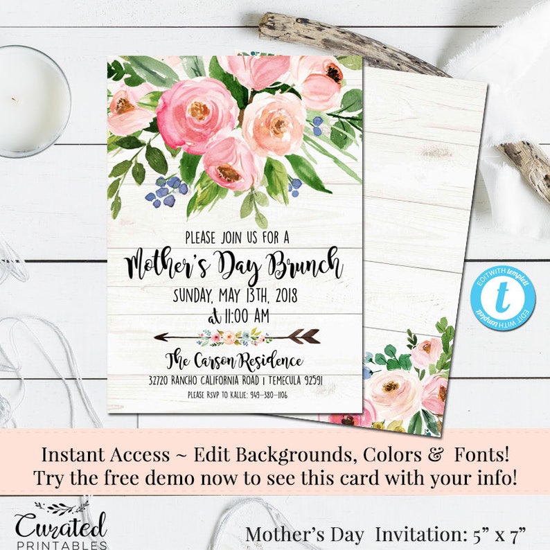 Mother's Day Invitation, Mother's Day Brunch Template, Invitation ...
