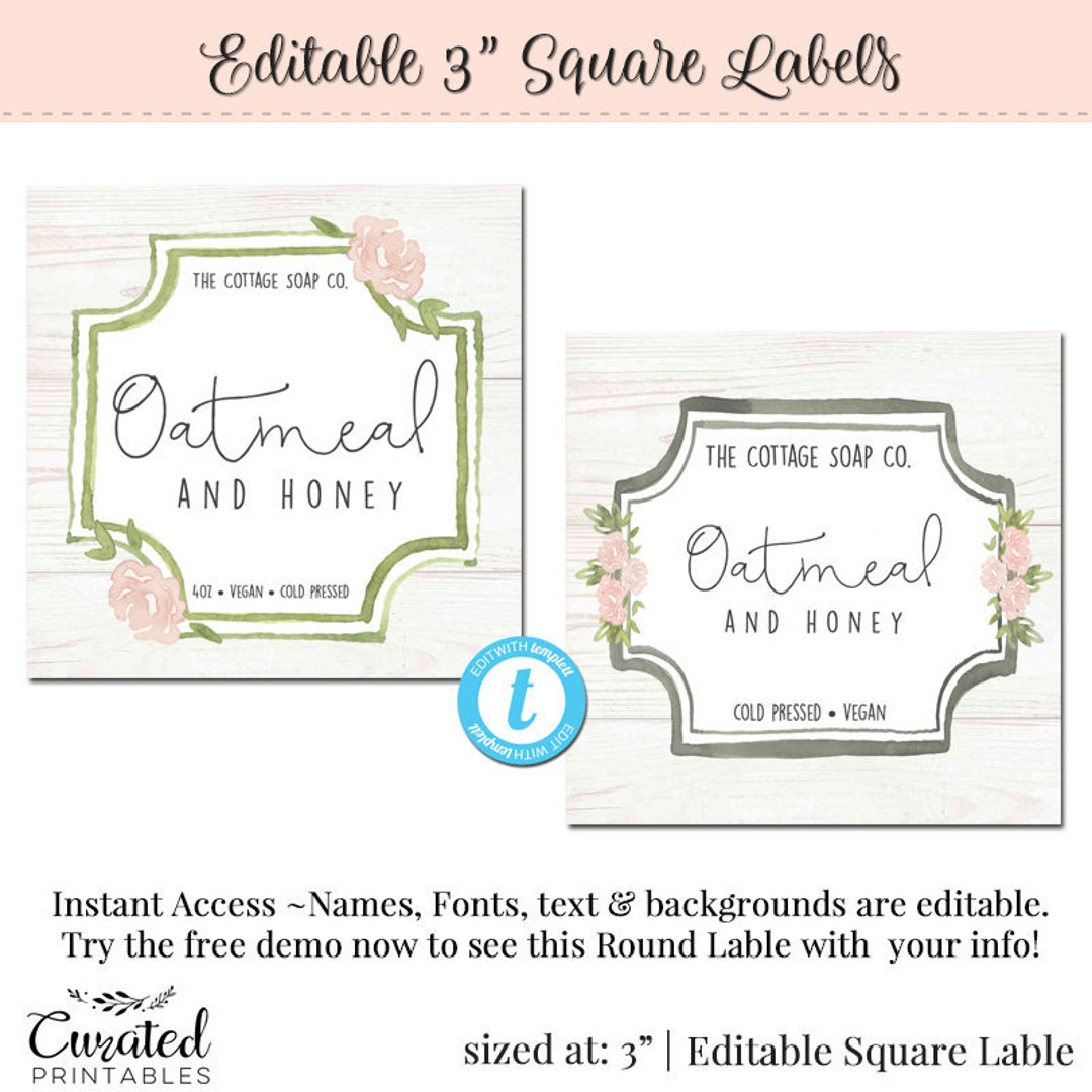 Square Editable Label, DIY Product Label, DIY Ingredient Label, 3 ...