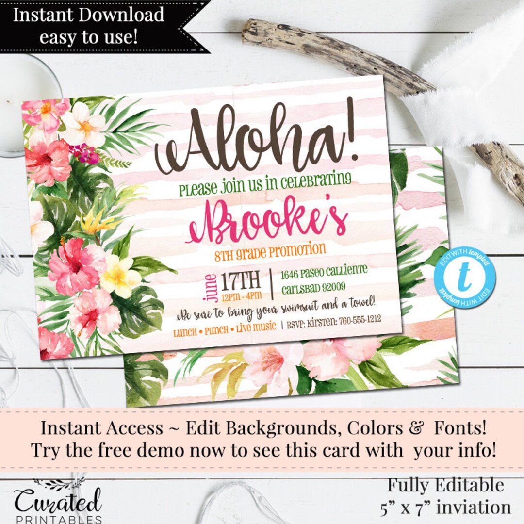 Tropical Invitation, Luau Invitation, Aloha Template, BBQ Invitation ...