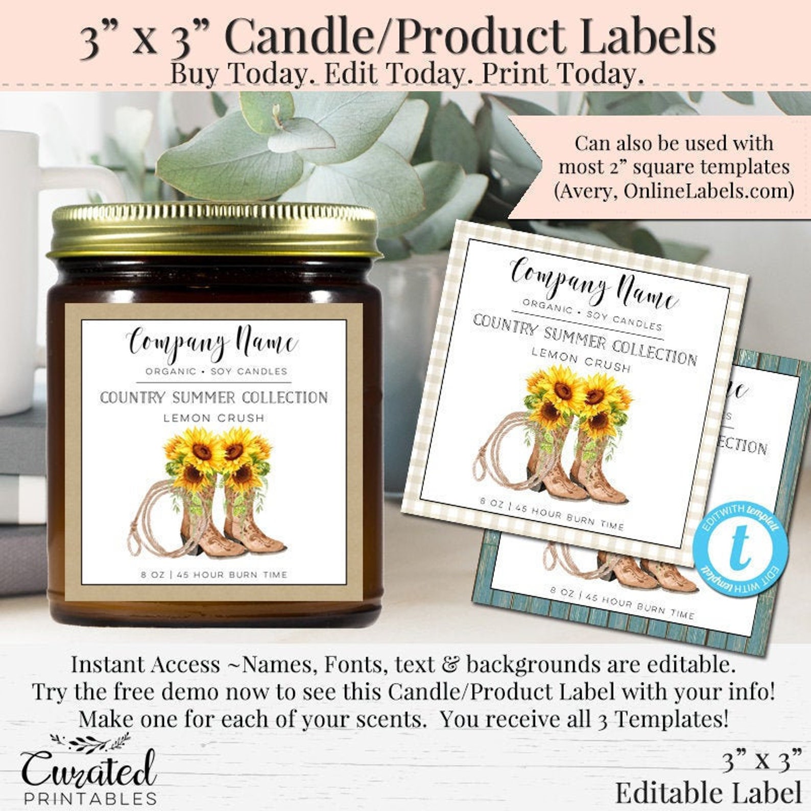 Boots Square Product Label Editable Label Product Label DIY - Etsy