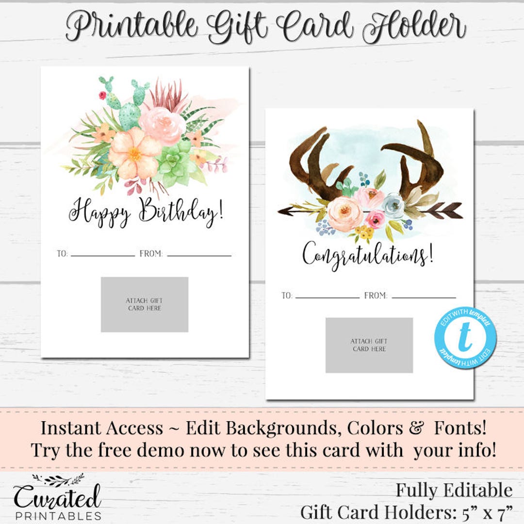 Printable Gift Card Holder, DIY Gift Card Holder, Instant Download ...