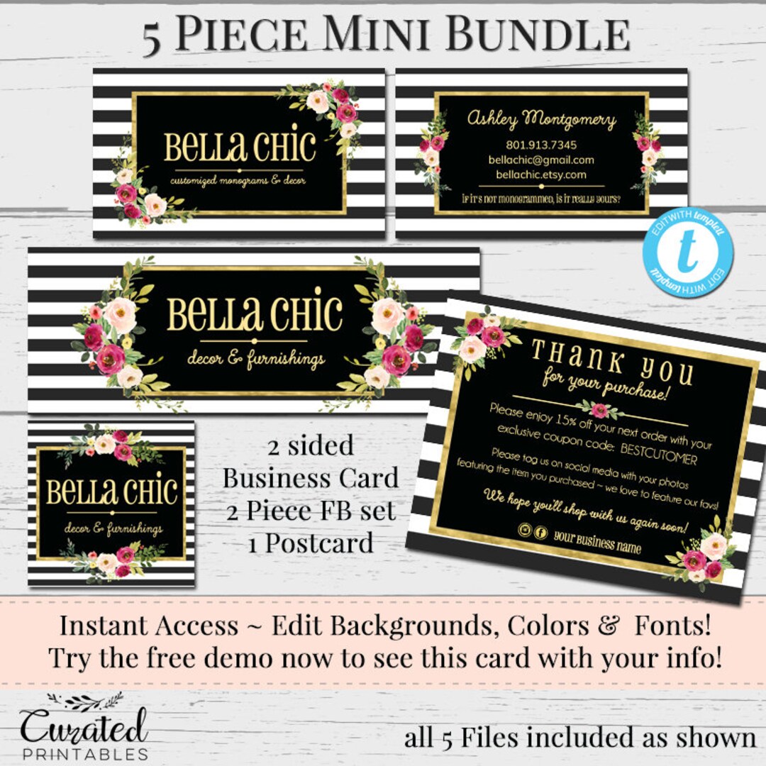 DIY Mini Bundle, 5 Piece Set, Editable Marketing Items, Business Card ...