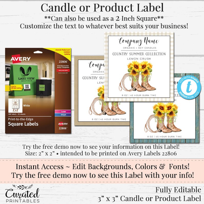 Boots Square Product Label Editable Label Product Label DIY | Etsy