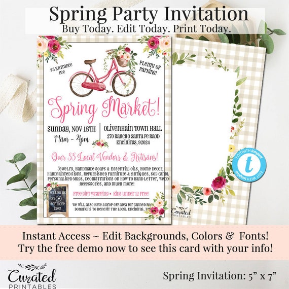 Spring Market Invitation DIY Wedding Template DIY Shower | Etsy