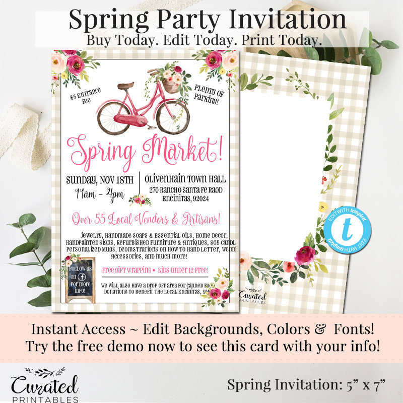 Spring Market Invitation DIY Wedding Template DIY Shower - Etsy