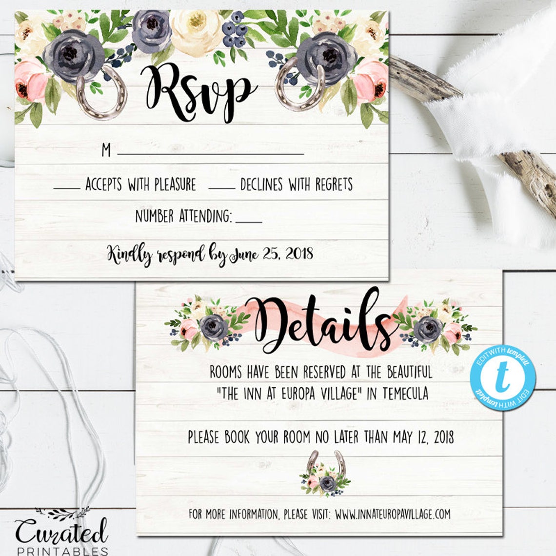 Country Wedding Invitation, Invitation Template Set, Wedding Template ...