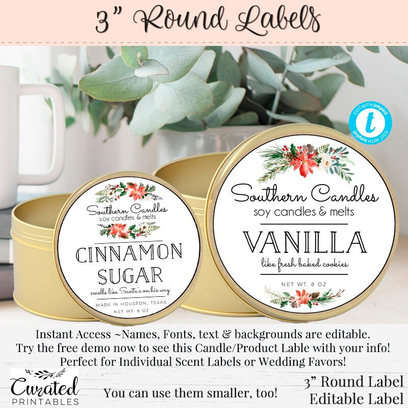 Round Candle Label Editable Label 3 Inch Round Label - Etsy