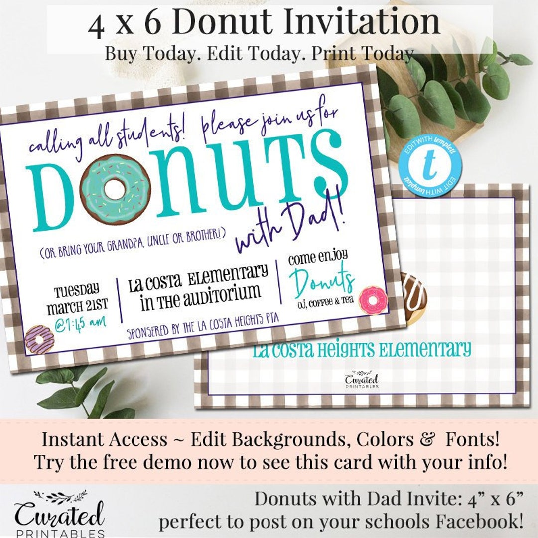 Donuts With Dad, Donuts With Dad Flyer, School Flyer, Editable Flyer ...