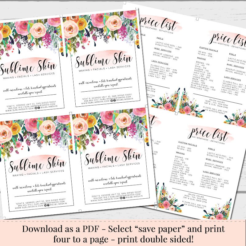 DIY Price List 4 X 5 Postcard Price List Editable Price - Etsy