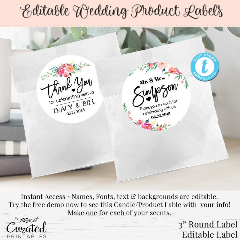 Wedding Favor Label Editable Label 3 Inch Round Label Jar - Etsy