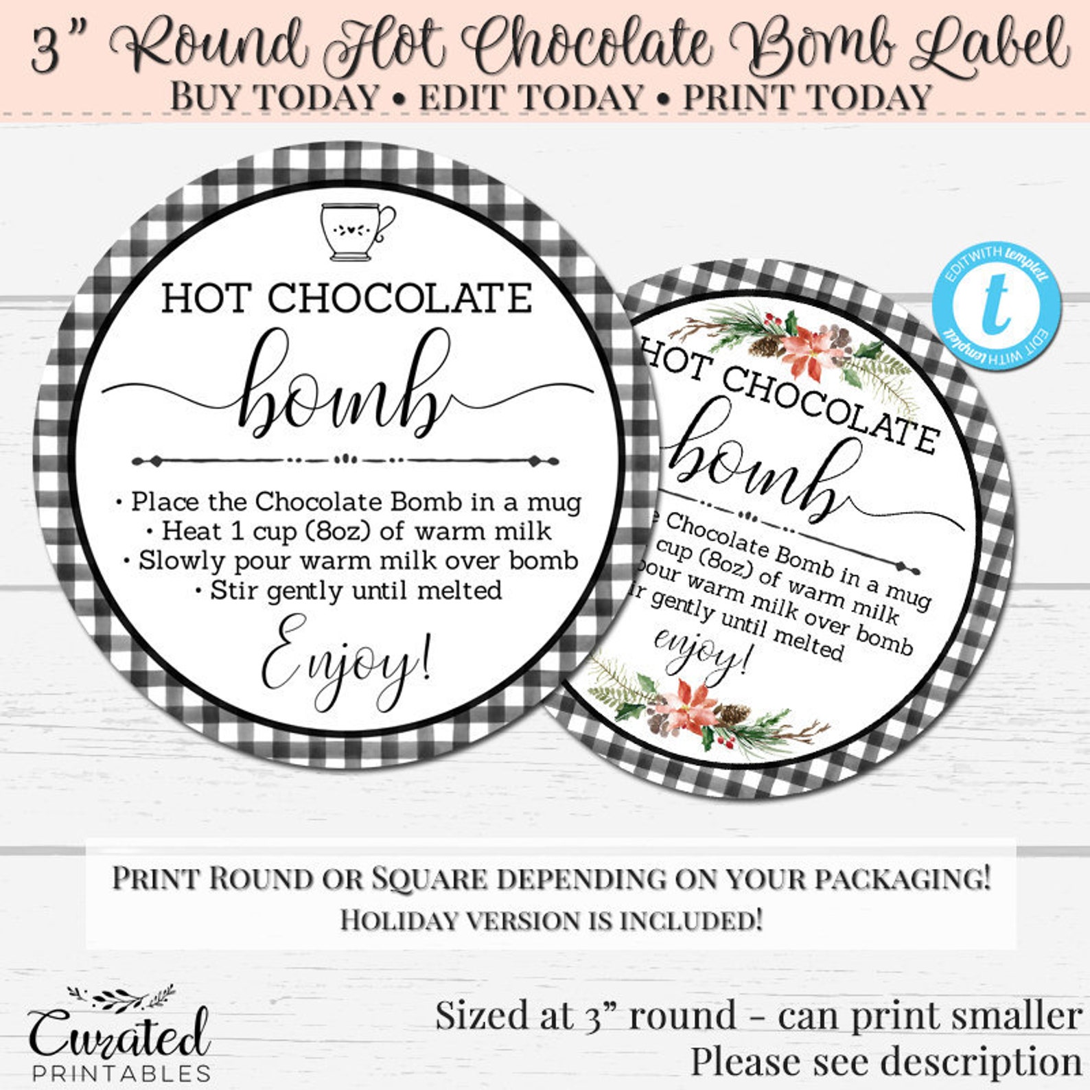 Hot Chocolate Bomb Label Hot Cocoa Tag Hot Chocolate | Etsy