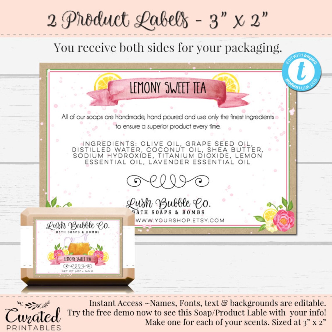 Soap Label Editable Label Bath Product Label DIY Ingredient | Etsy