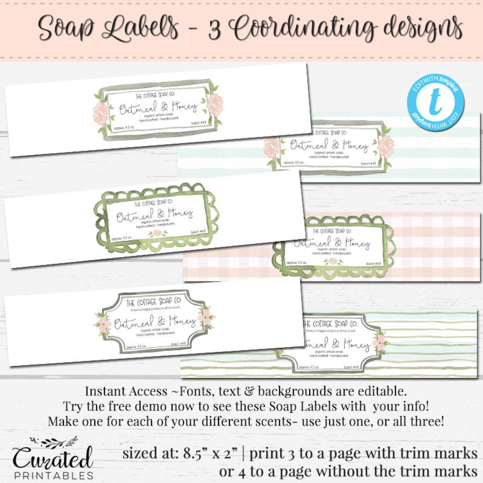 3 Soap Labels Editable Label Bath Product Label DIY | Etsy