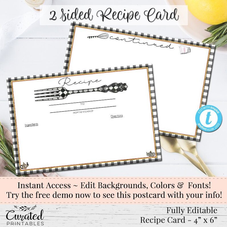 Reserved Editable Recipe Cards Cookie Exchange DIY Recipe - Etsy