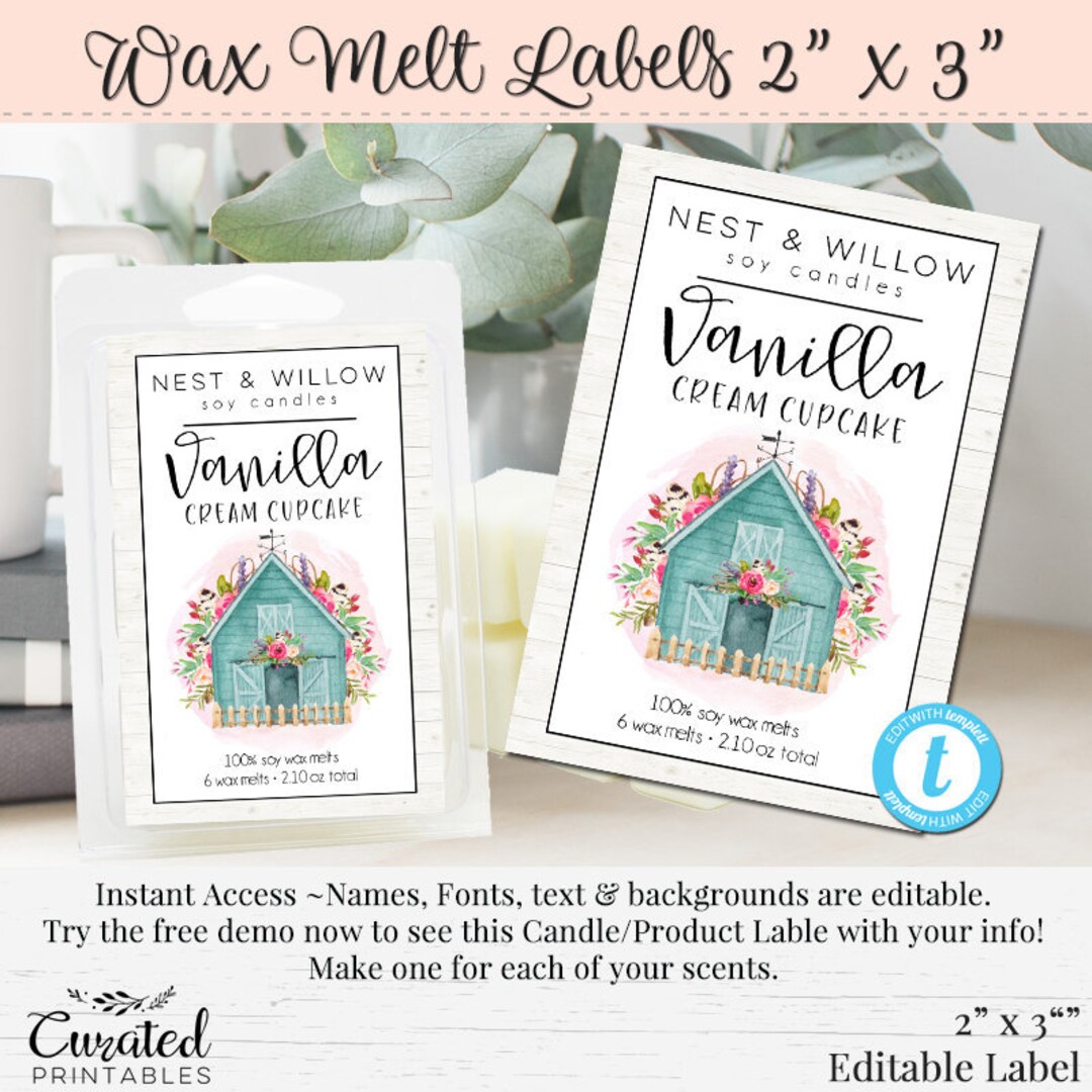 Wax Melts Teal Barn Label, Editable Label, DIY Product Label, DIY Label ...