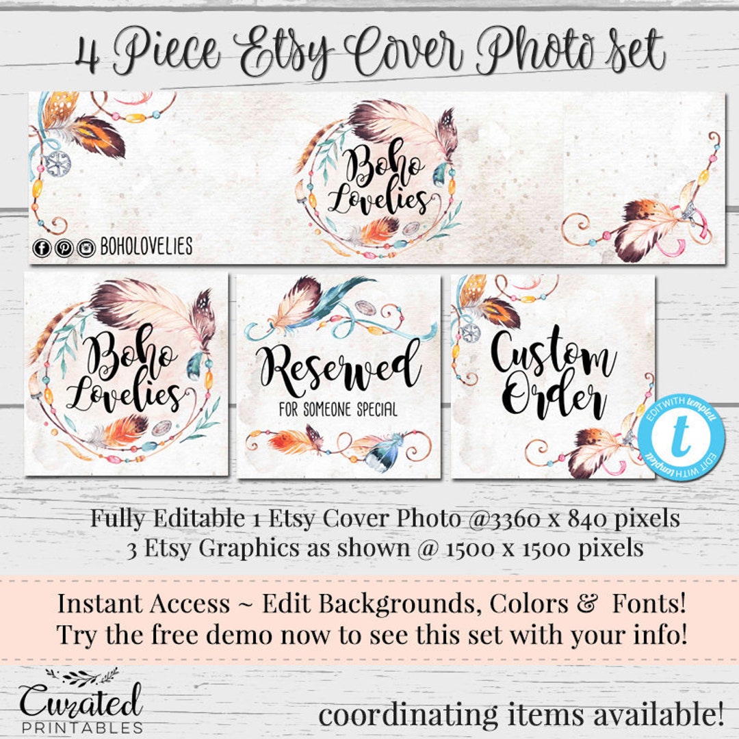 DIY Etsy Cover Photo, Etsy Banner, Editable Set, DIY Etsy Set, Boho ...