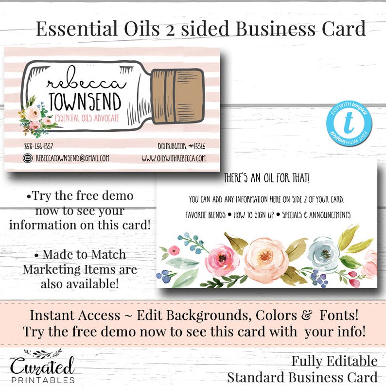 Essential Oils Business Card Oily Rep Card Business Card - Etsy