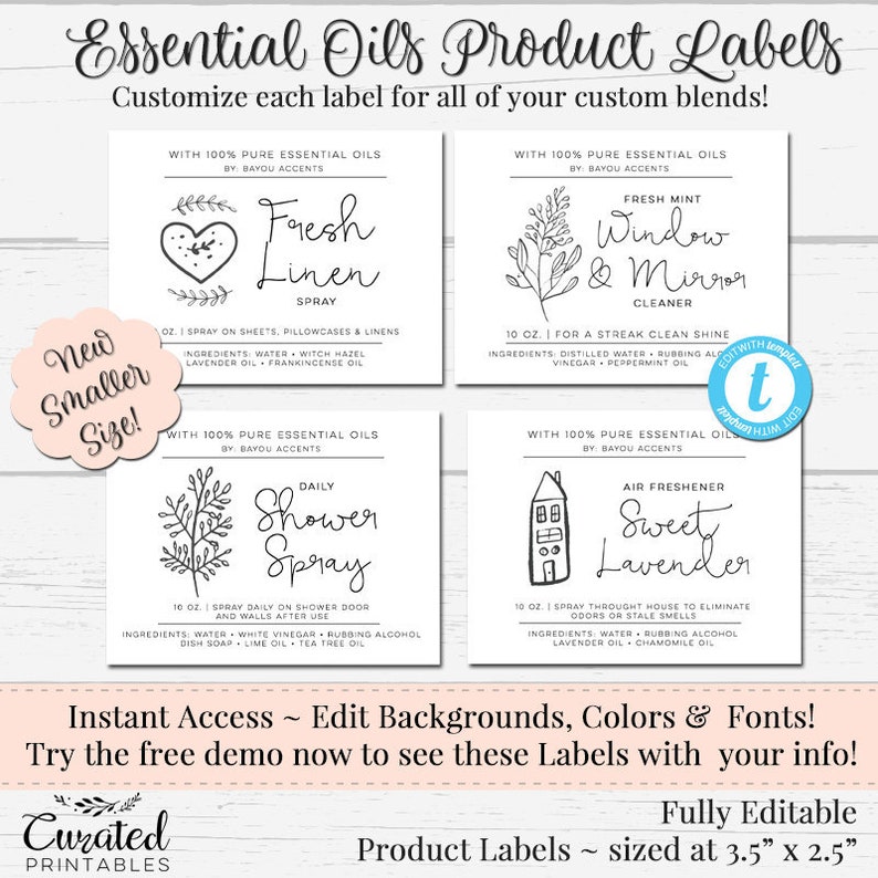 Essential Oil Labels, Essential Oils Product Label, Editable Label ...