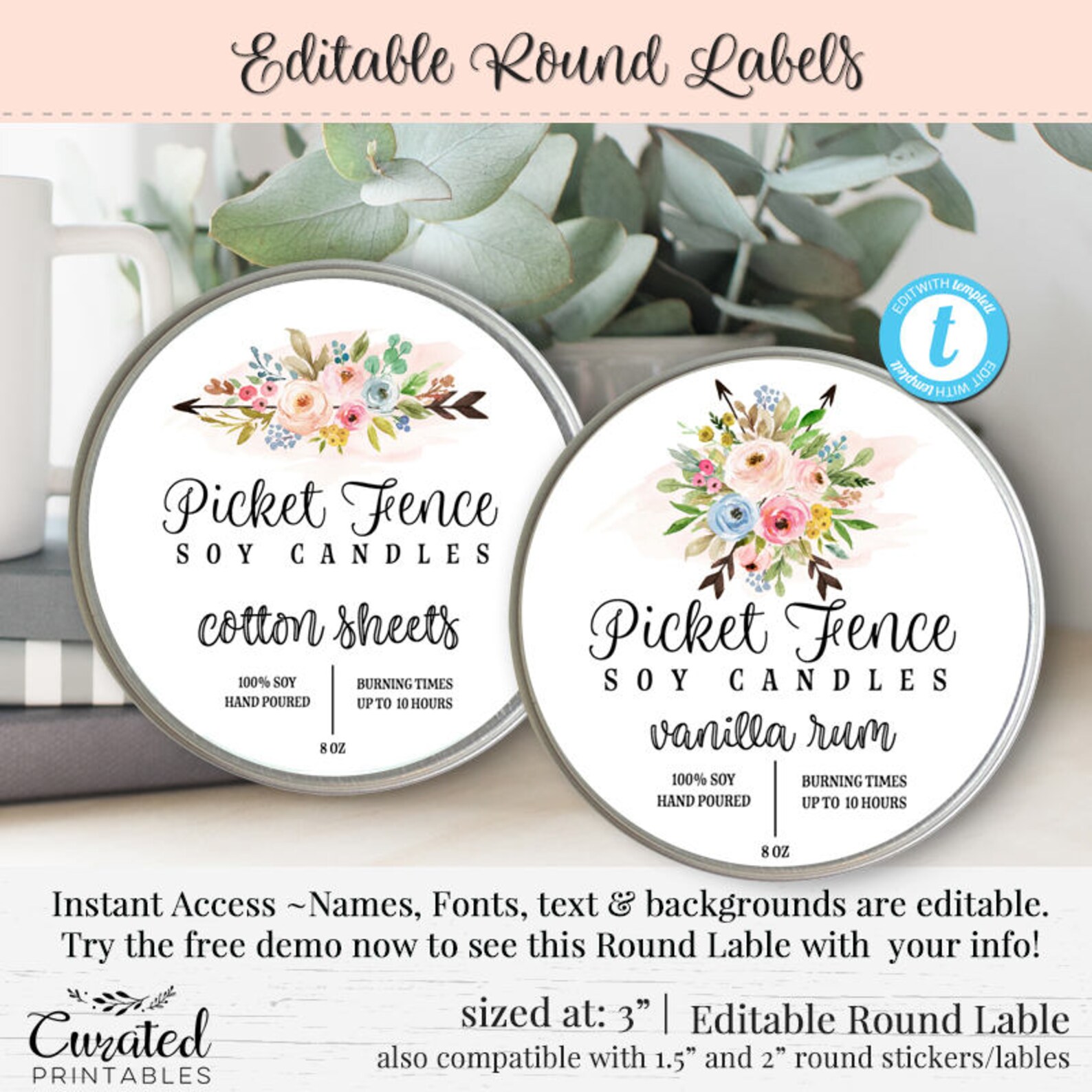 Round Product Label, Editable Label, 3 Inch Round Label, Jar Label, DIY ...