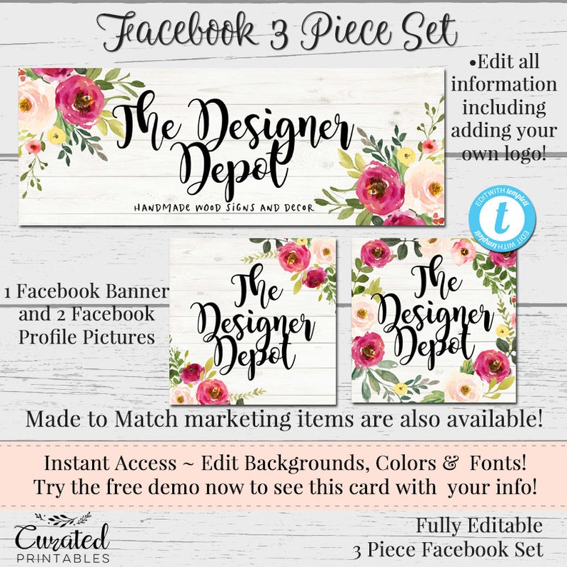 Floral Facebook Set Customizable Facebook DIY Facebook | Etsy