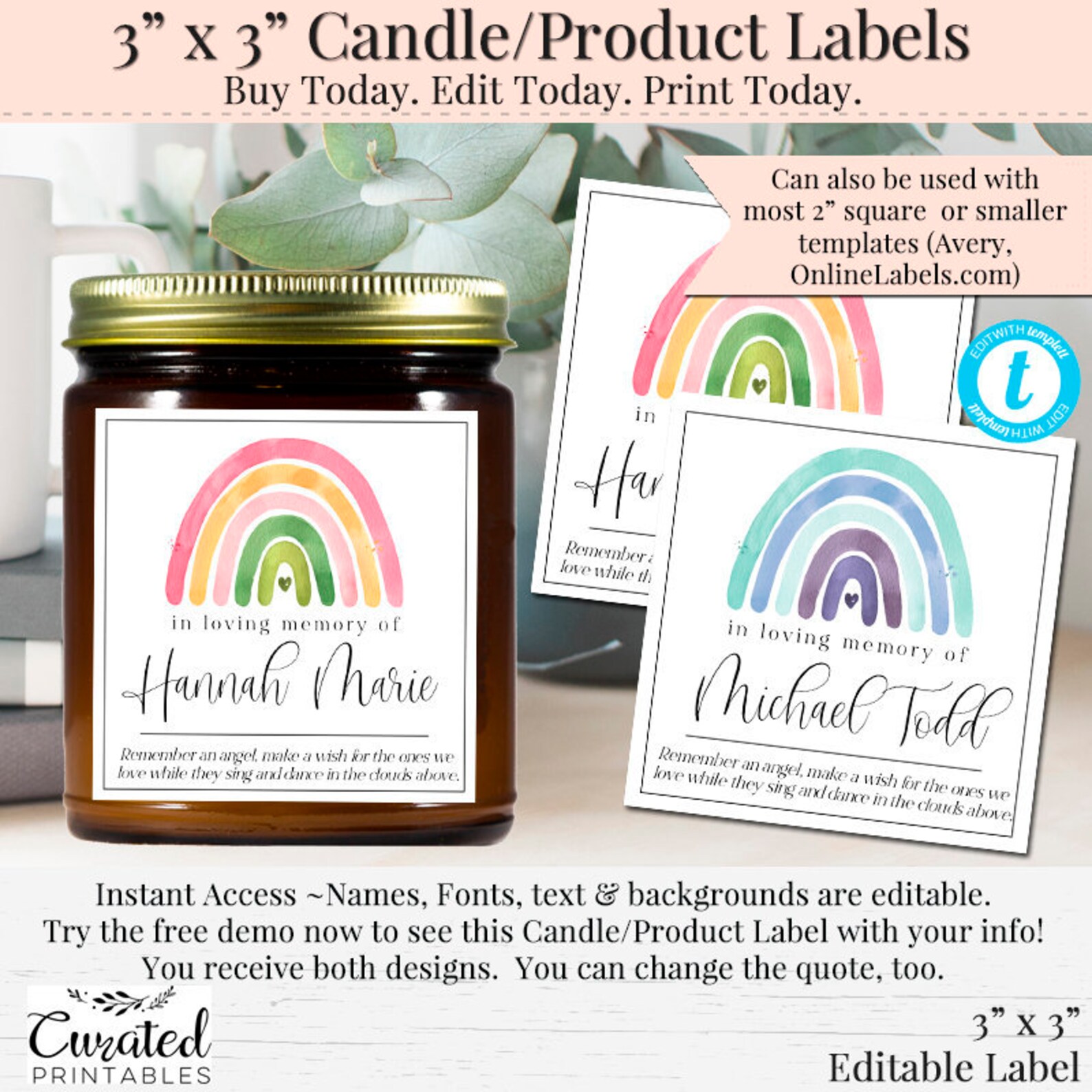 DIY Memorial Candle Label Editable Label Editable Product - Etsy