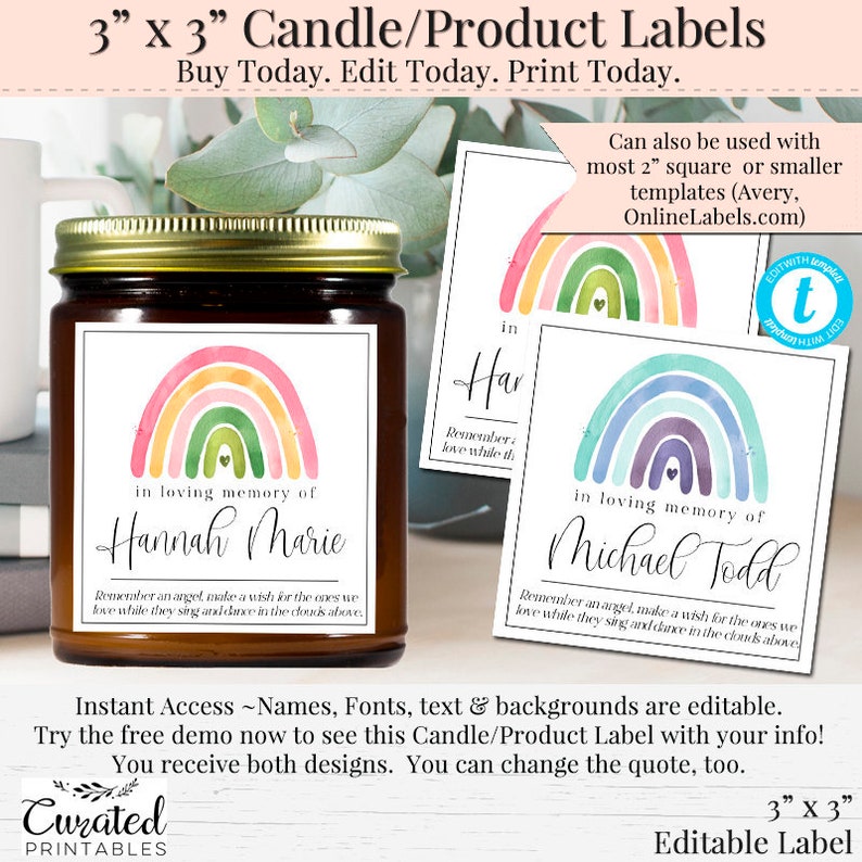 DIY Memorial Candle Label Editable Label Editable Product - Etsy