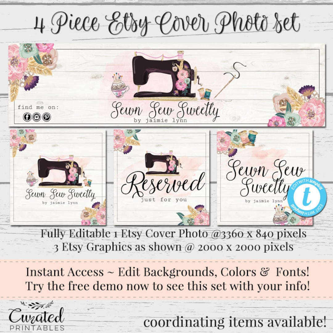 Sewing Etsy Cover Photo, DIY Banner, Editable Set, DIY Etsy Set ...