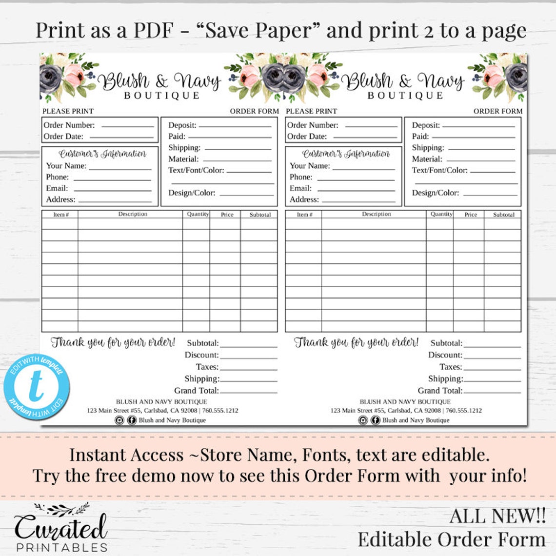 NEW Order Form Customizable Order Form Completely Editable - Etsy