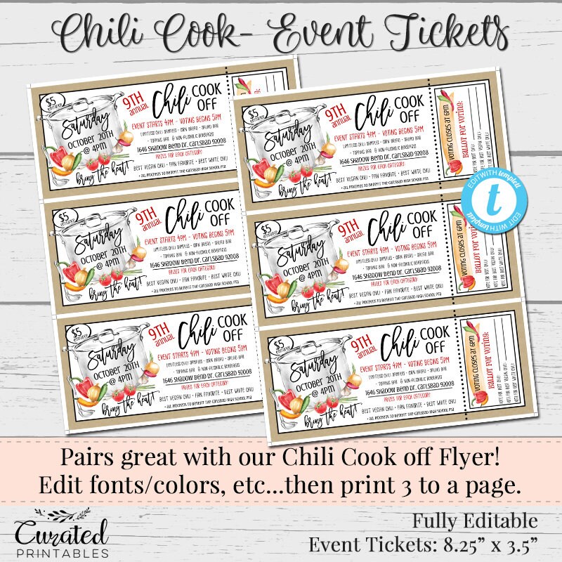 Chili Cook Event Tickets Chili Contestvoting Ballot Chili - Etsy