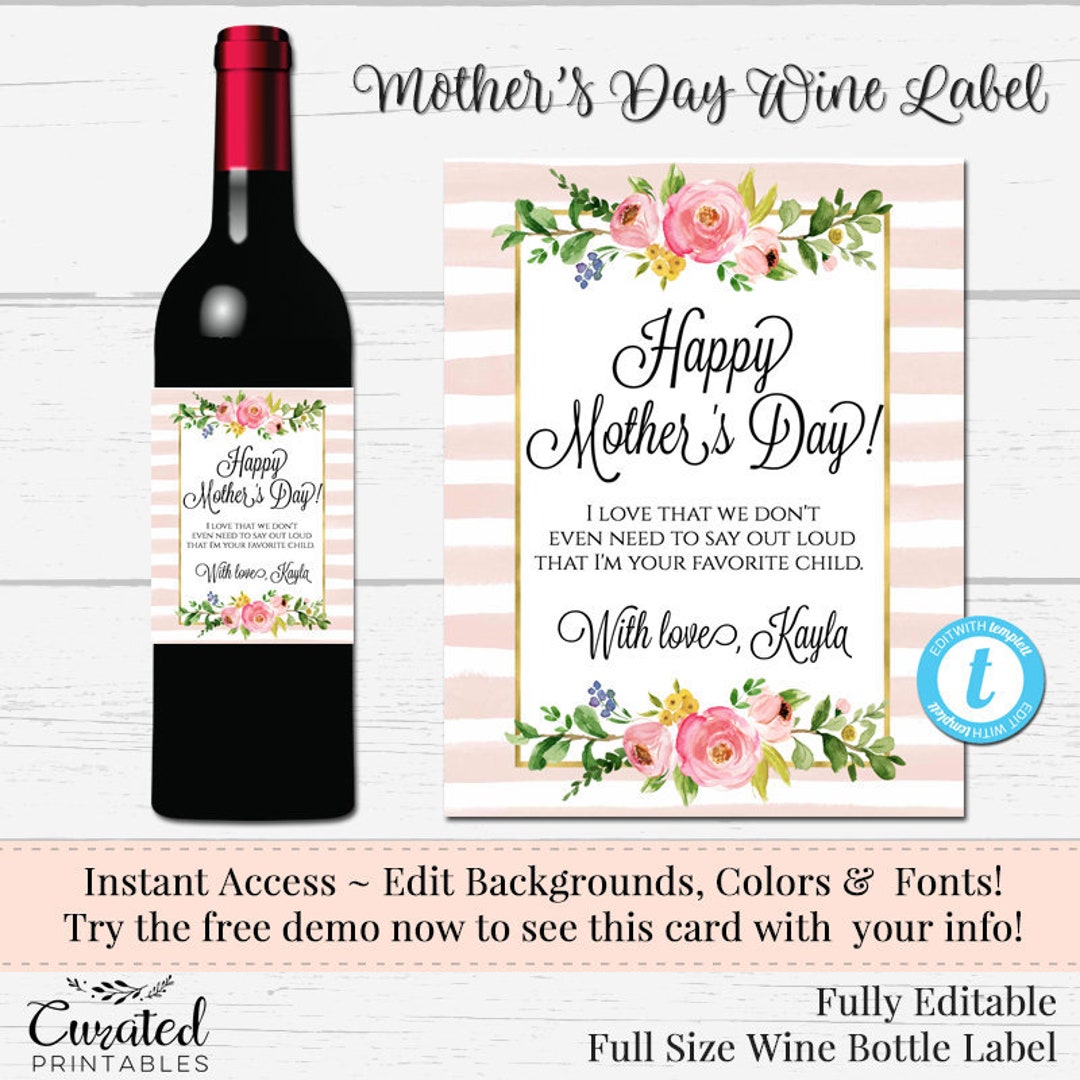 Mother's Day Wine Label, Editable Wine Label, Custom Wedding Wine Label ...
