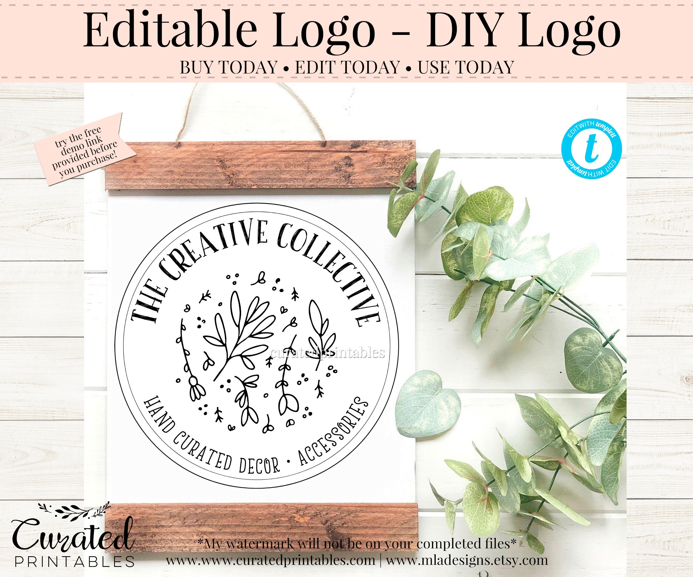 Editable Logo Round Logo Boutique DIY Logo Retro Logo DIY - Etsy