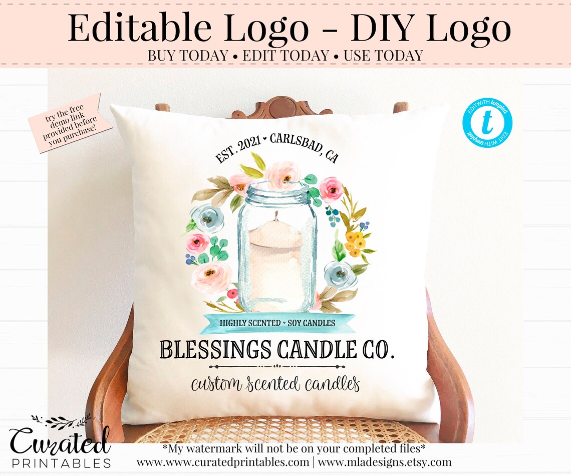Editable Logo Candle Logo Candle Making Logo Mason Jar - Etsy