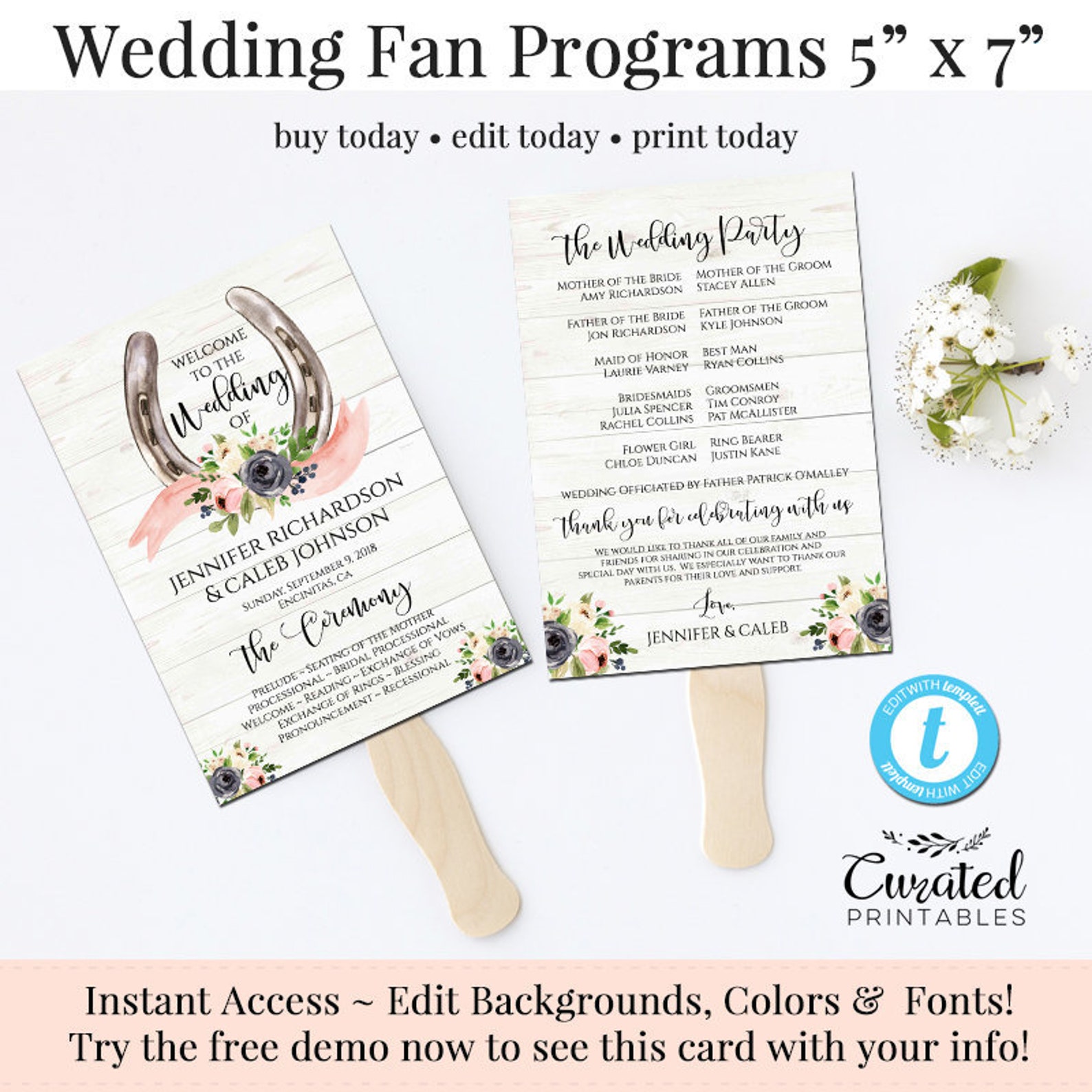 Wedding Fan DIY Wedding Program DIY Wedding Fan Printable - Etsy