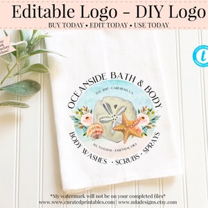Editable Logo, Beach Logo, Shell Logo, Bath and Body Logo, Coastal Logo ...