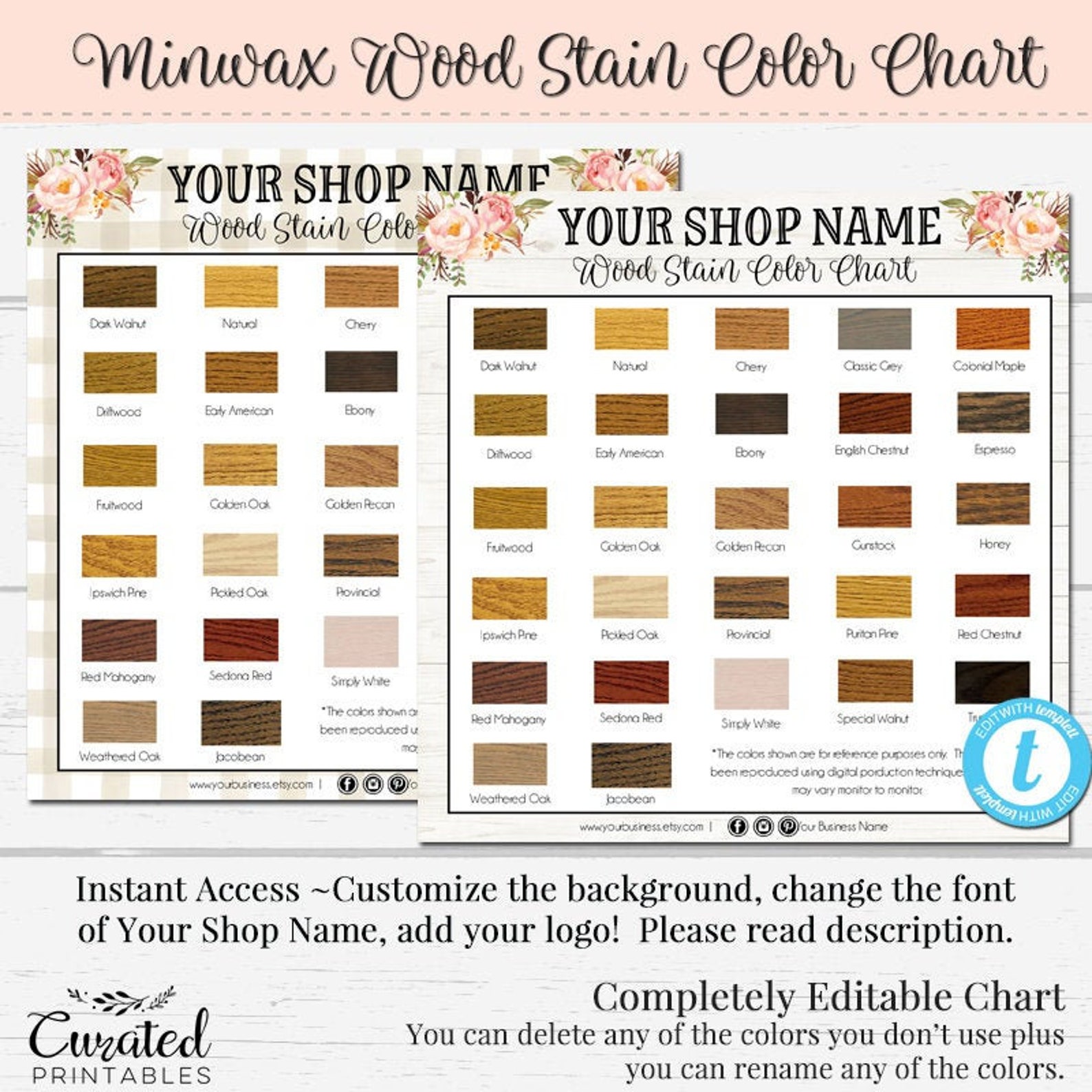 Minwax Stain Color Chart Custom Color Chart DIY Wood Stain - Etsy