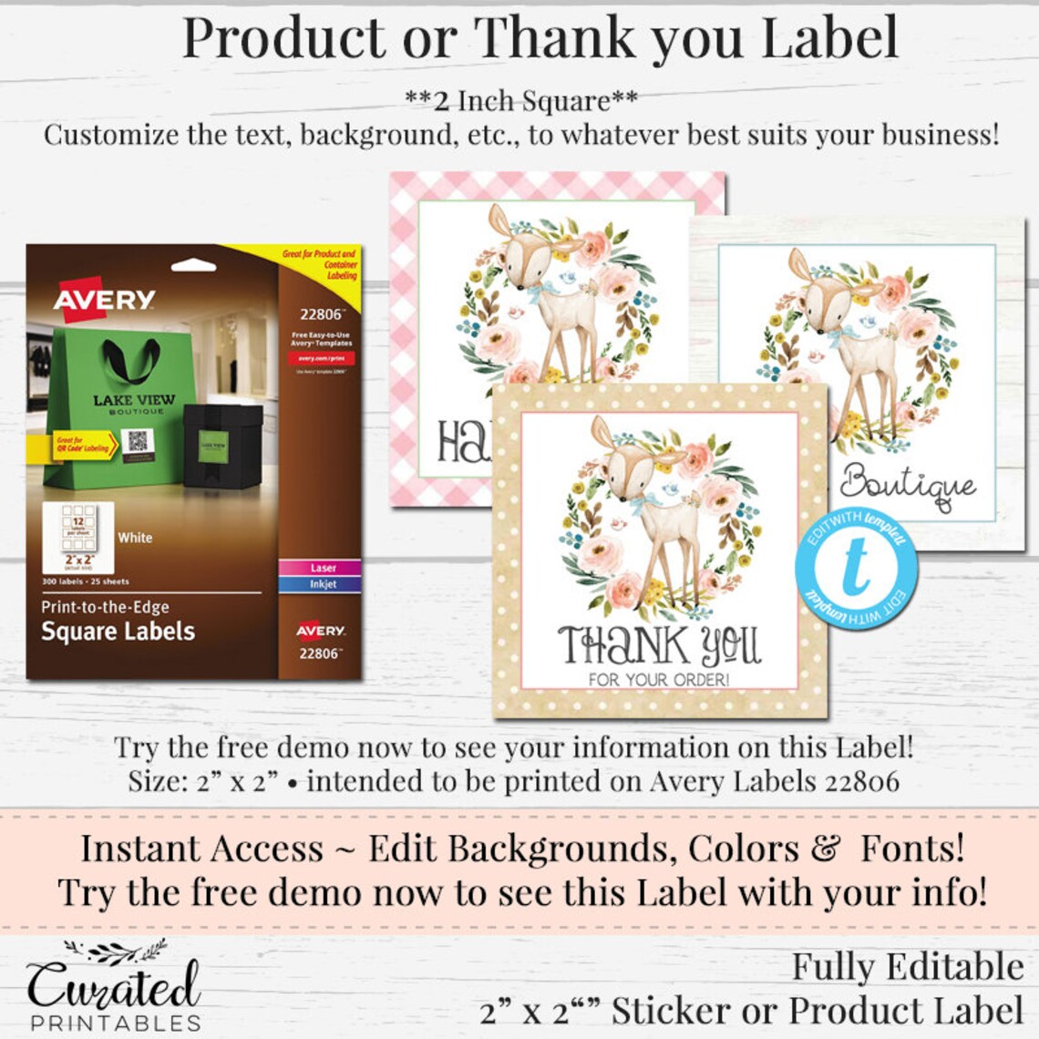 Editable Square Label DIY Sticker Editable Label Product | Etsy