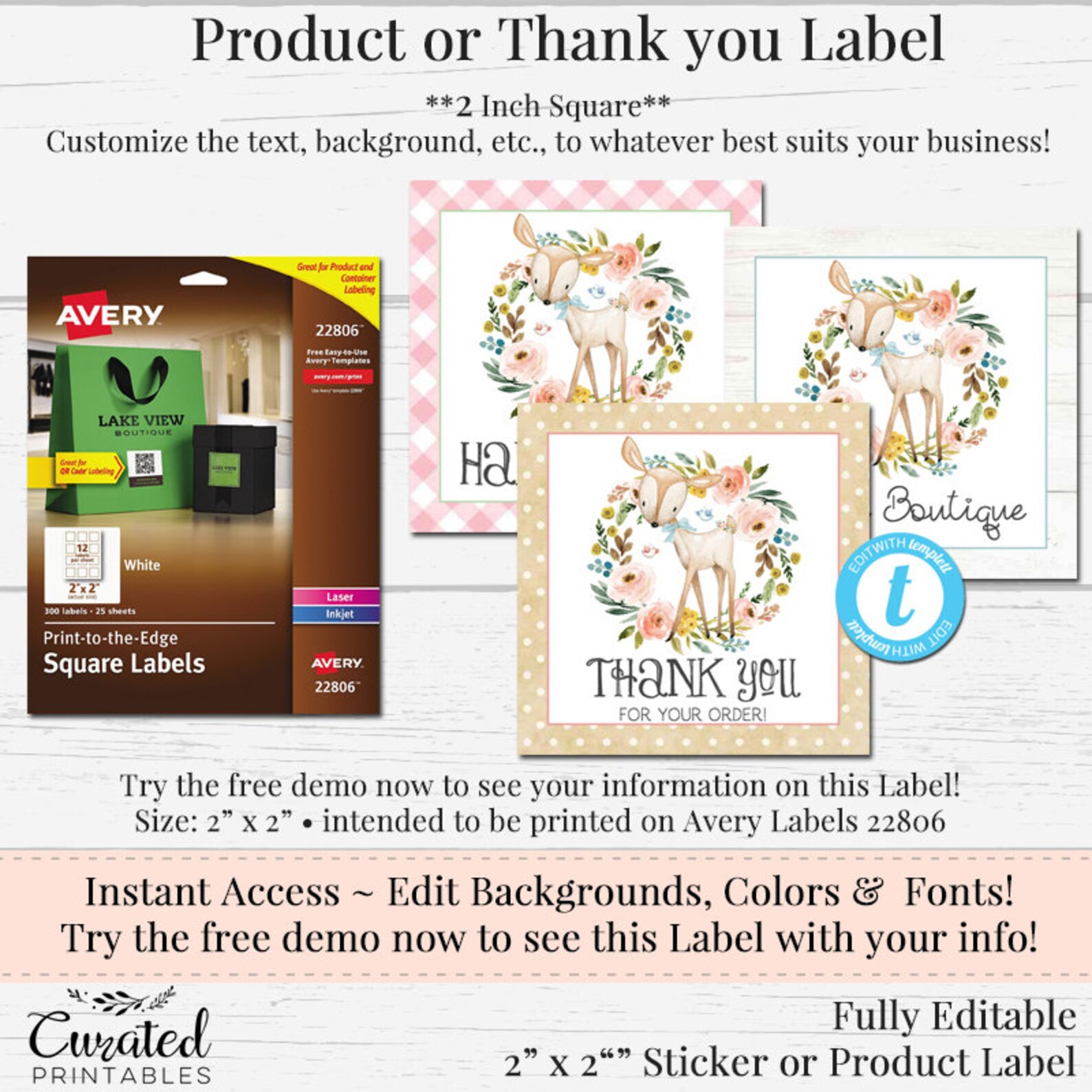 Editable Square Label DIY Sticker Editable Label Product | Etsy