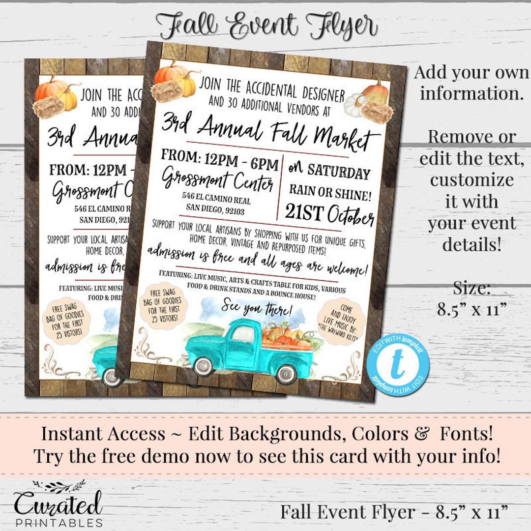 Fall Event Flyer, Custom Flyer, Vendor Flyer,fall Market Flyer, DIY ...