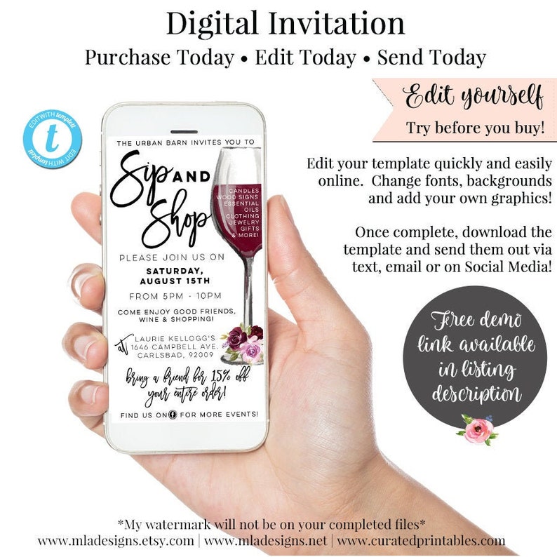 Sip and Shop Electronic Invitation Digital Invitation - Etsy