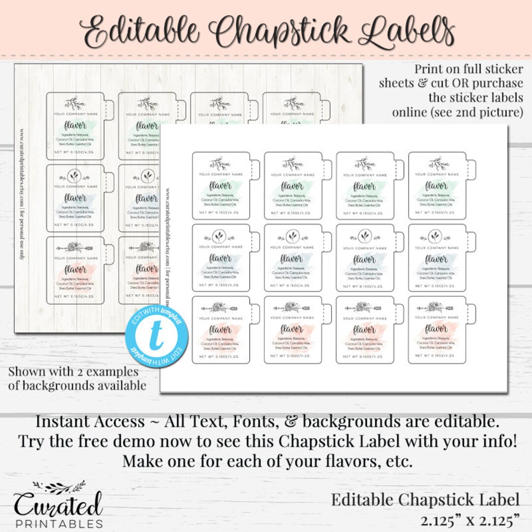 Chapstick Label, Editable Chapstick Label, Bath Product Label, DIY ...
