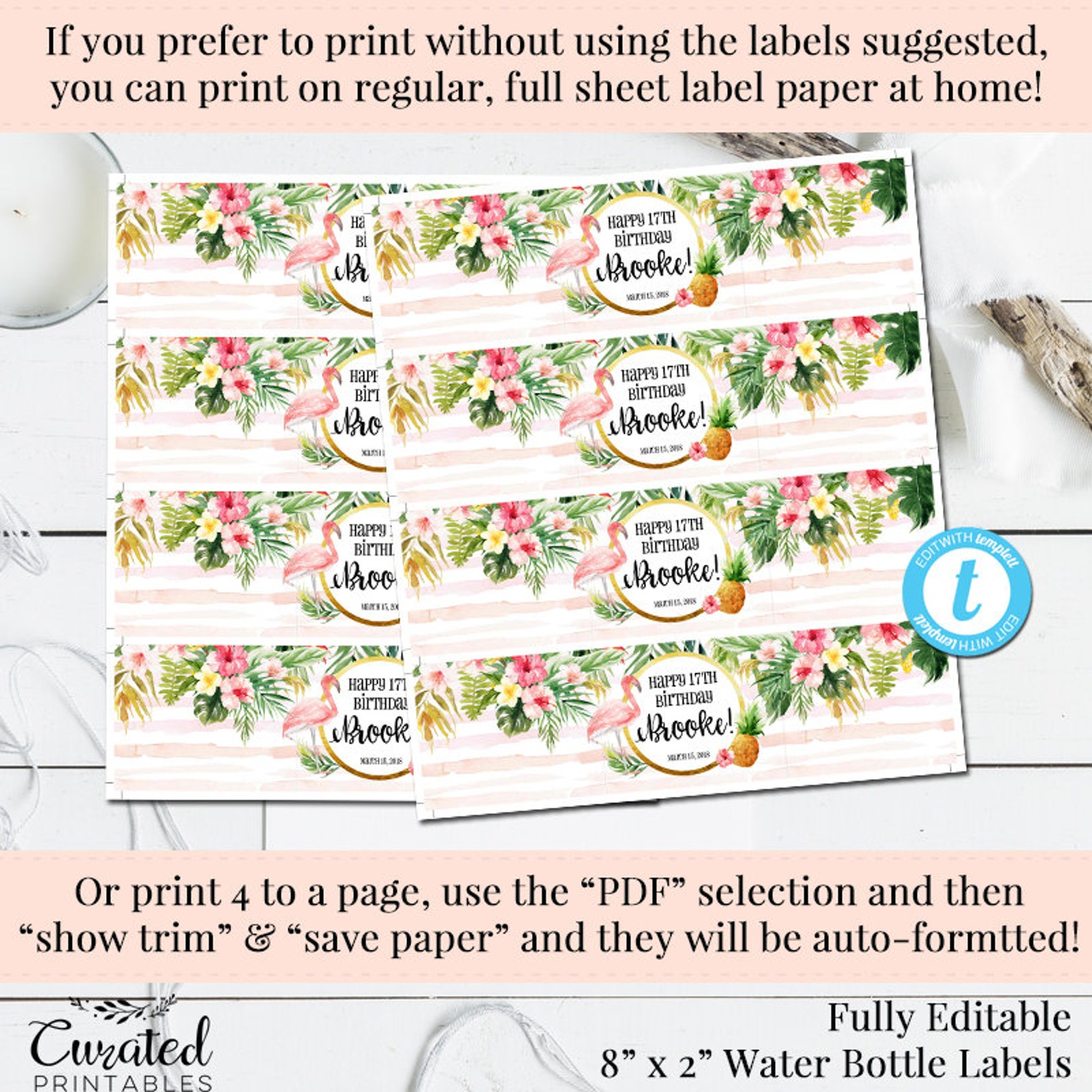 Water Bottle Label Editable Water Bottle Label DIY Water - Etsy