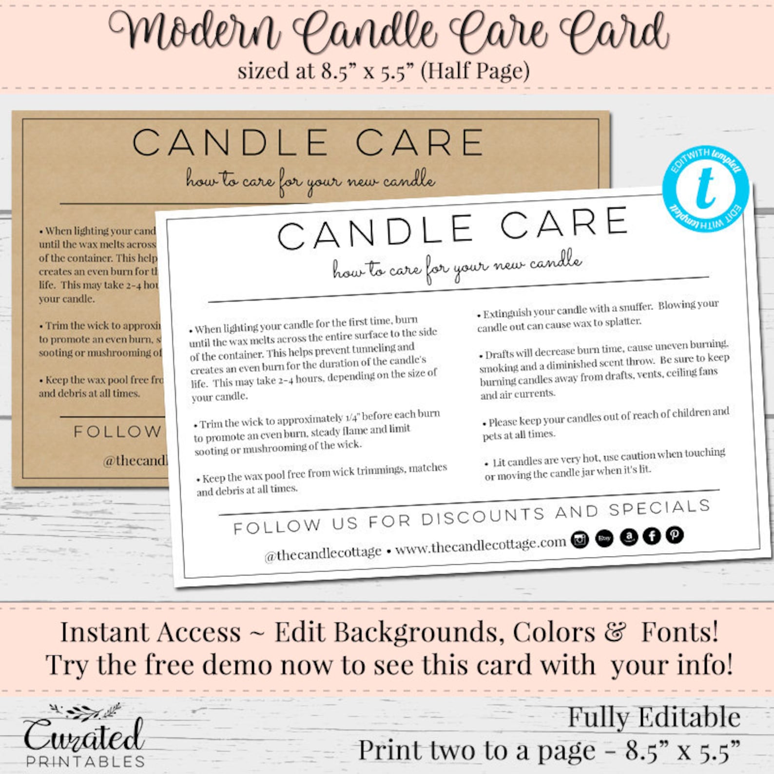 Candle Care Card Candle Burning Instructions Package Insert | Etsy