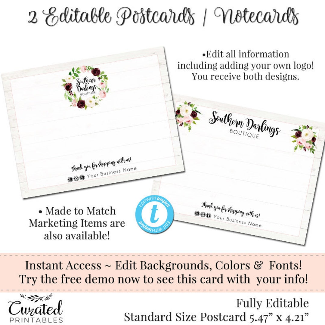 DIY Notecards, DIY Postcards, Editable Postcard, Package Insert, Order ...