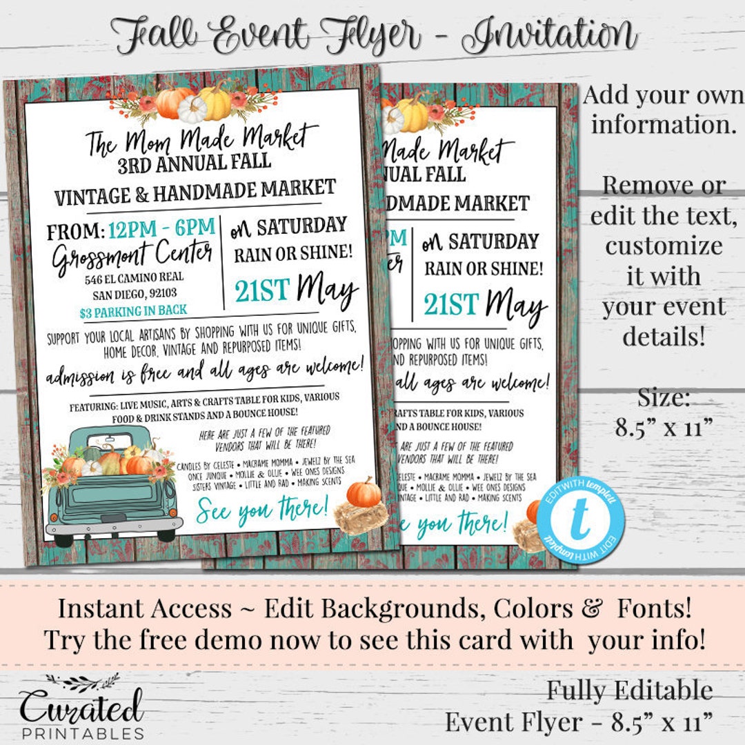 Fall Event Flyer, Custom Flyer, Vendor Flyer, Invitation for Vendors ...