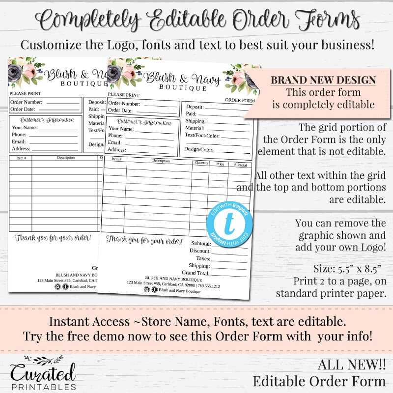 NEW Order Form Customizable Order Form Completely Editable - Etsy