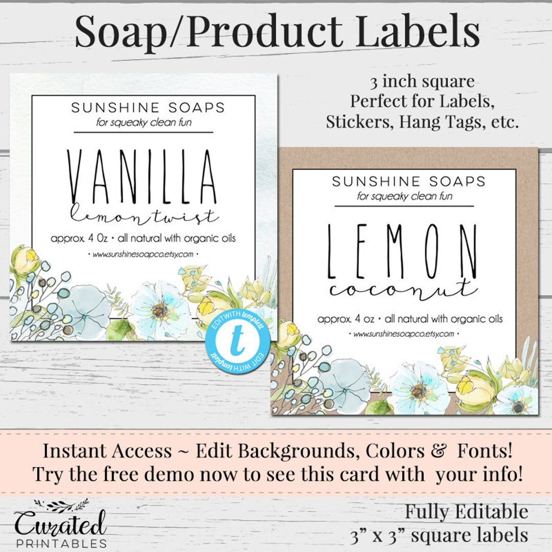 Square Product Label, Editable Label, 3 Inch Square Label, Jar Label ...